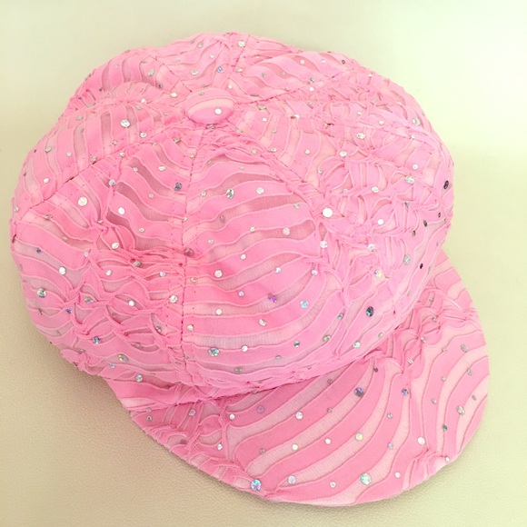 Accessories | Rhinestone Studded Pink Textured Cap | Poshmark